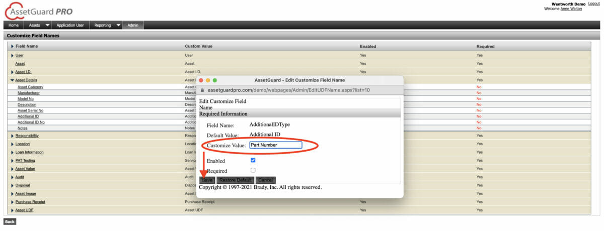 Customize Field Names | AssetGuard Pro